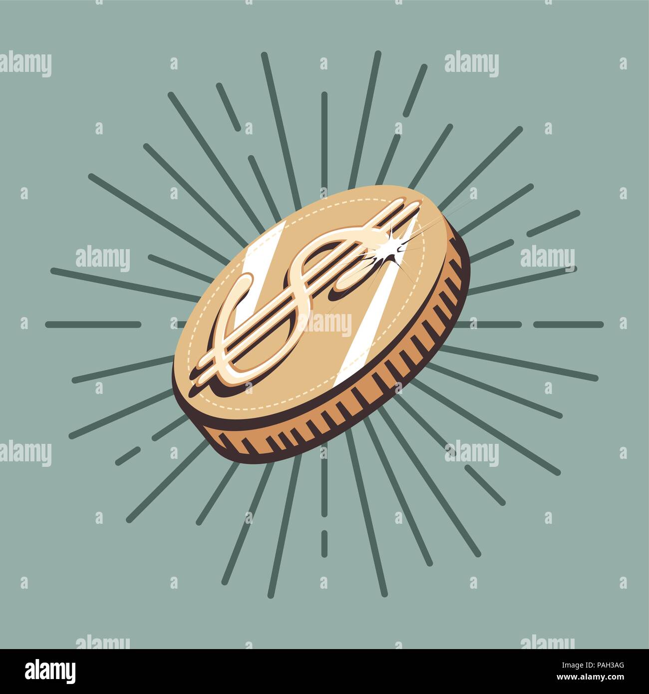 dollar coin on vintage retro background vector illustration Stock ...