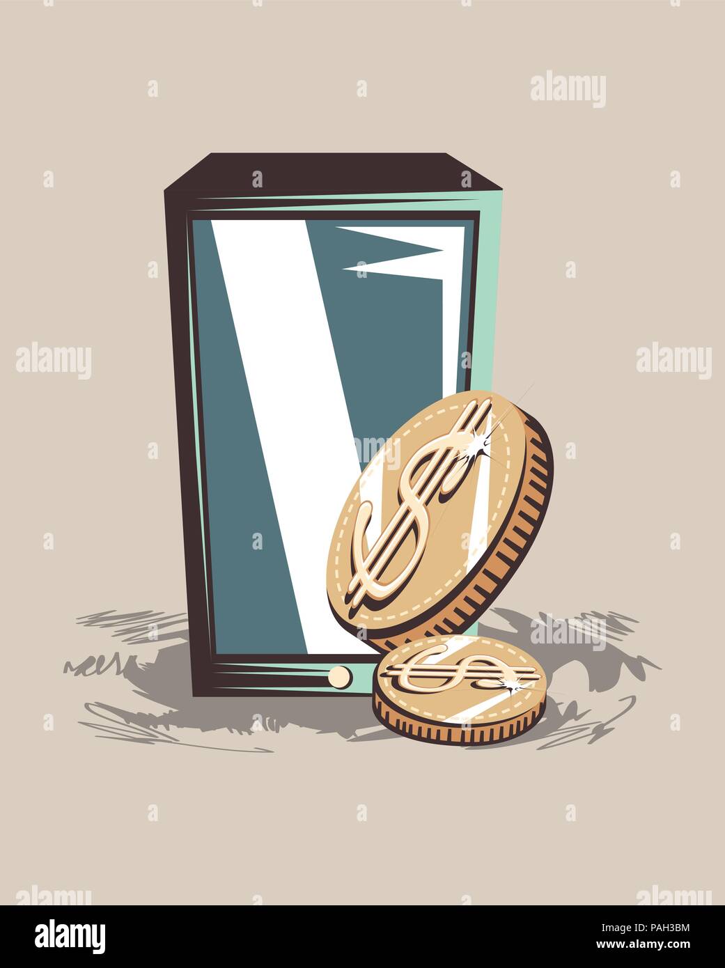 cellphone technology coins dollar money grunge retro vector ...