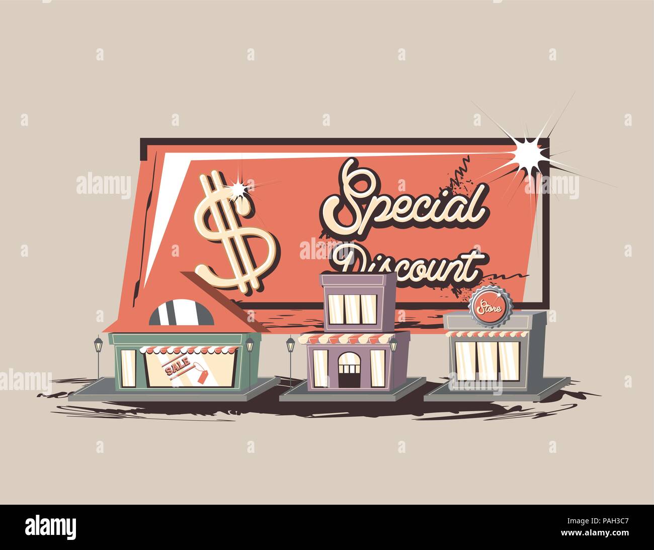 retro shopping differents store special discount vector illustration ...