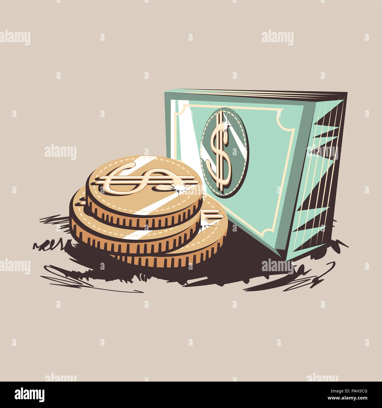 money dollar banknote coins currency retro style vector illustration ...