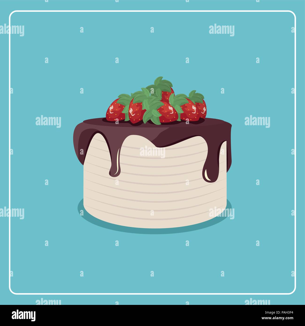 birthday cake melted chocolate and strawberries vector illustration ...