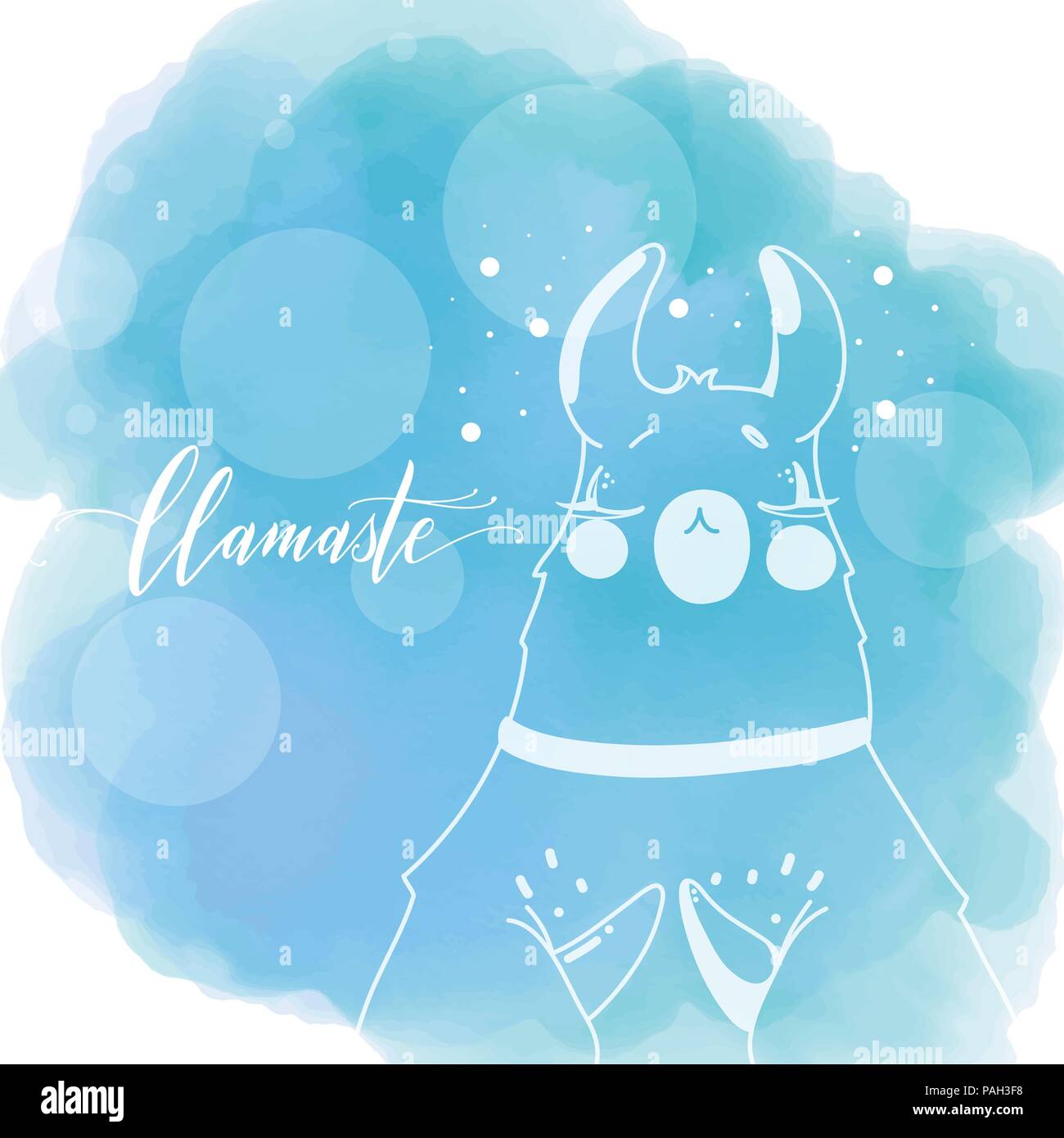 Lama in cartoon style on watercolor background. Namaste quote. Hand ...