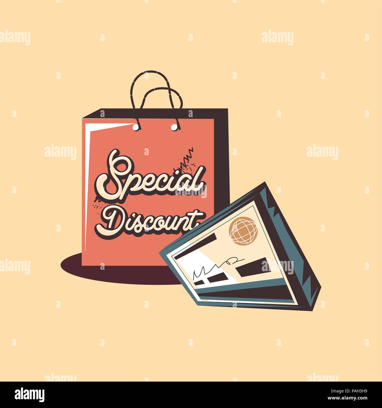 retro shopping bag special discount bank check vector illustration ...