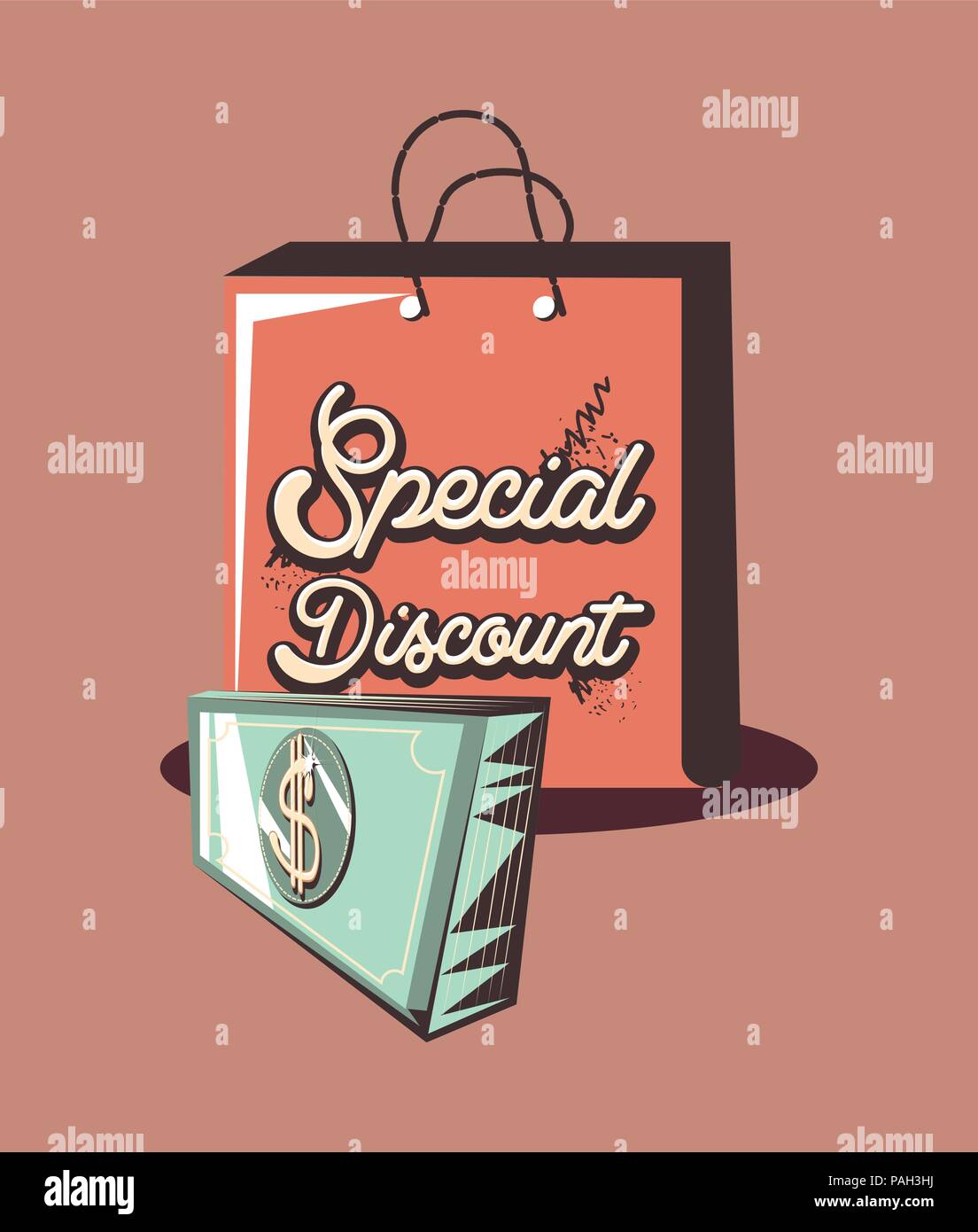 retro shopping bag special discount banknote money vector illustration ...