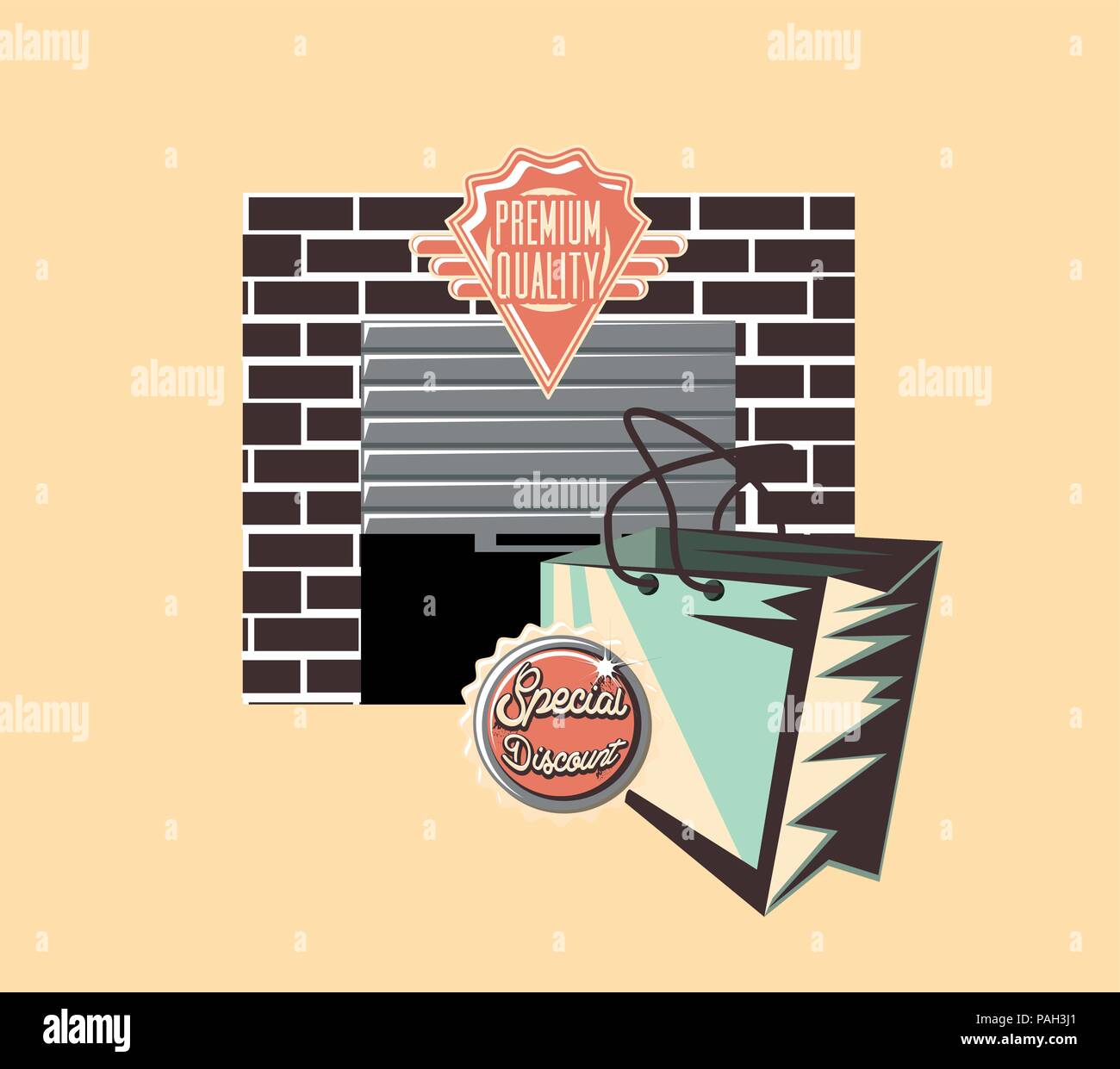 retro store shopping bag special discount vector illustration Stock ...
