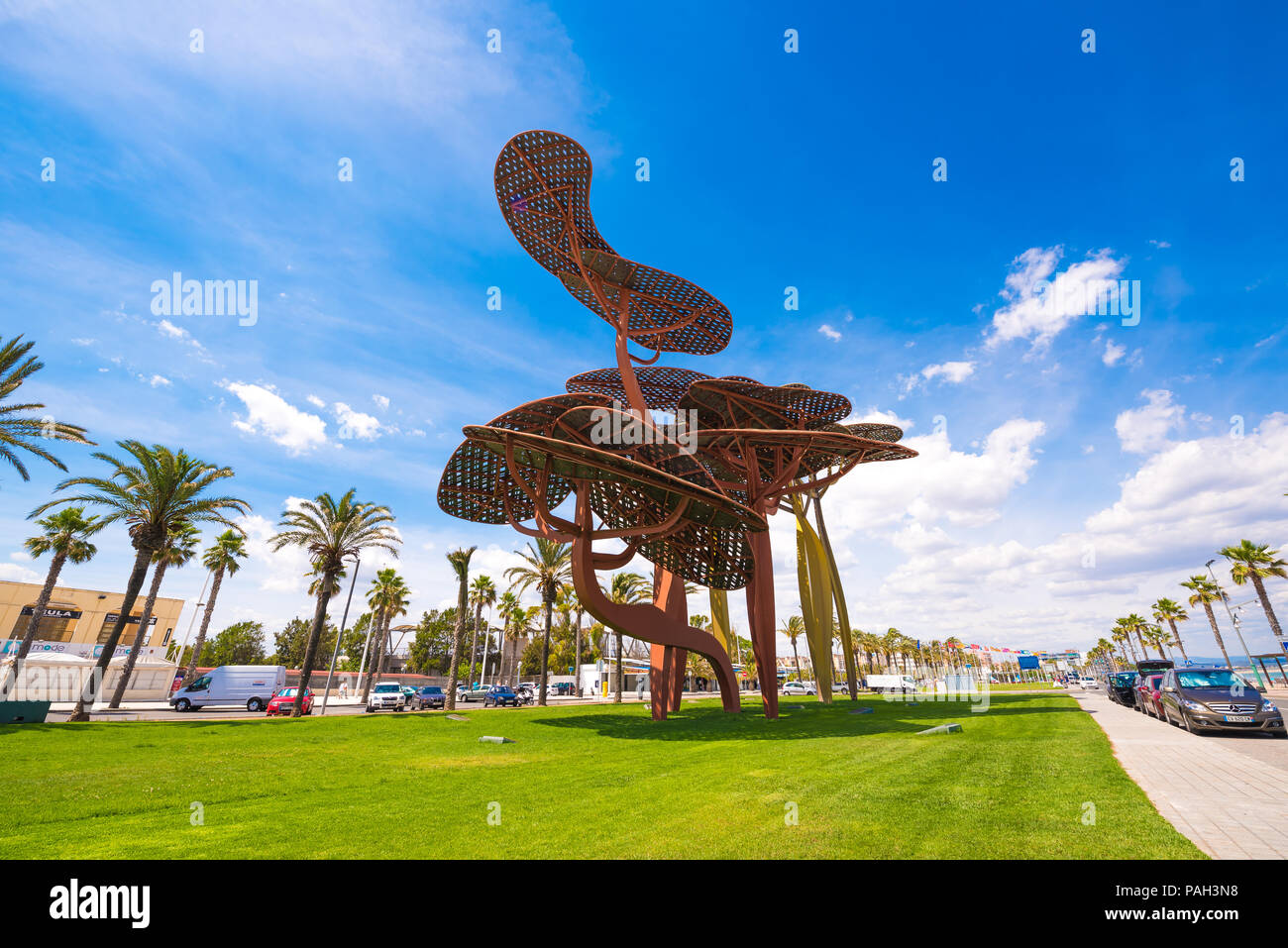 LA PINEDA, SPAIN - JUNE 6, 2017: Sculpture of pines on the waterfront ...