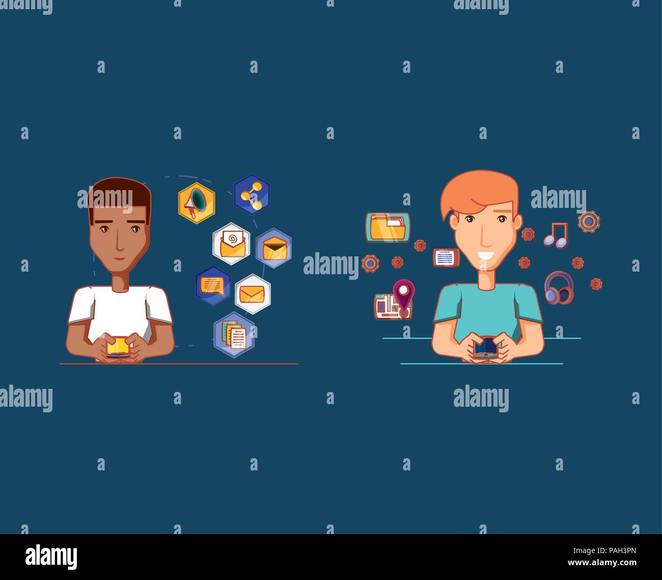 men using smartphone digital social media vector illustration Stock ...