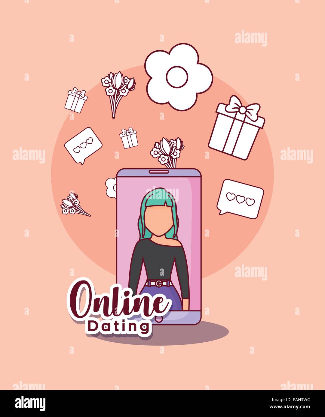 online dating design with cellphone with avatar woman in screen over ...