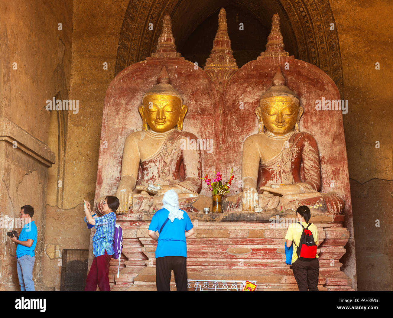 BAGAN, MYANMAR - DECEMBER 1, 2016: Two sculptures of buddhist gods in ...