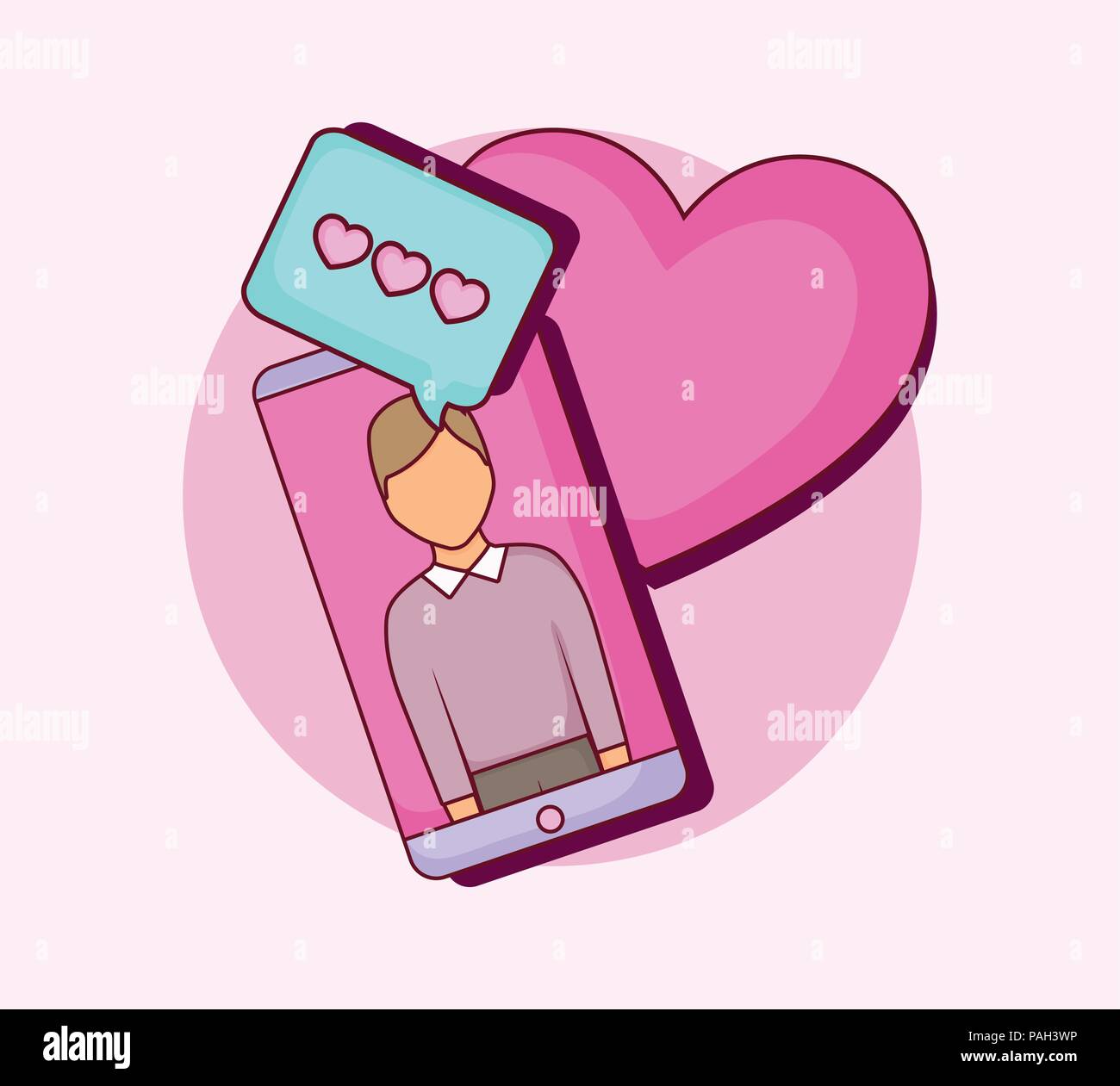 online dating design with cellphone with avatar man in screen over pink ...