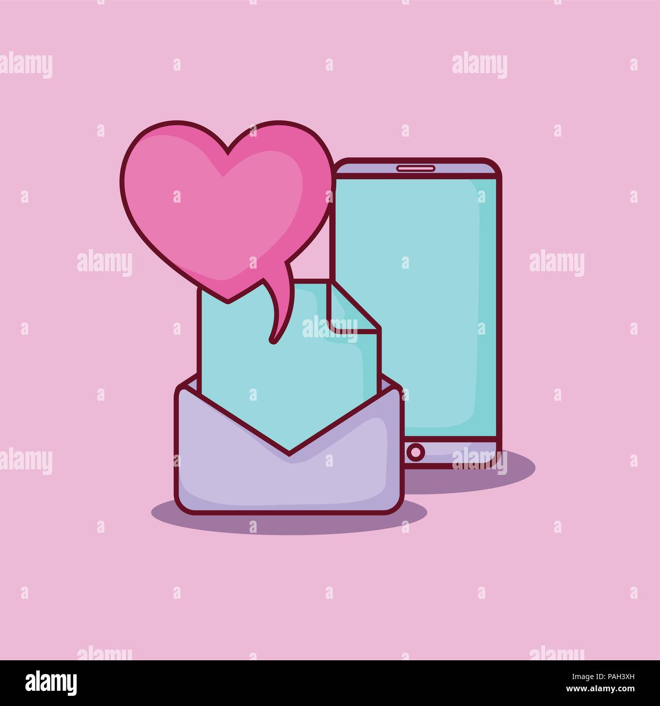 Online Dating Design With Envelope And Cellphone Over Pink Background Colorful Design Vector