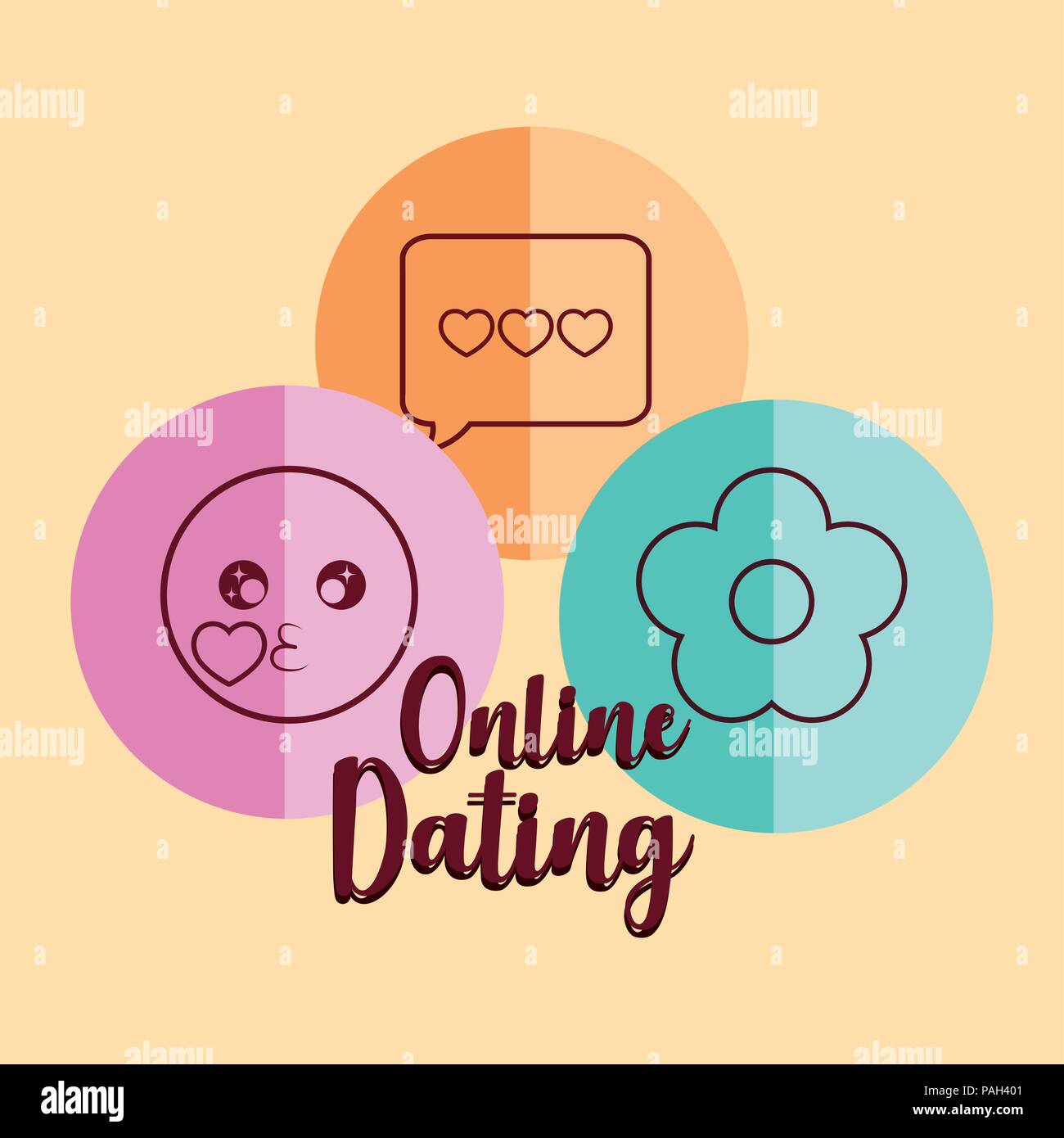 Online dating design with related icons over orange background ...