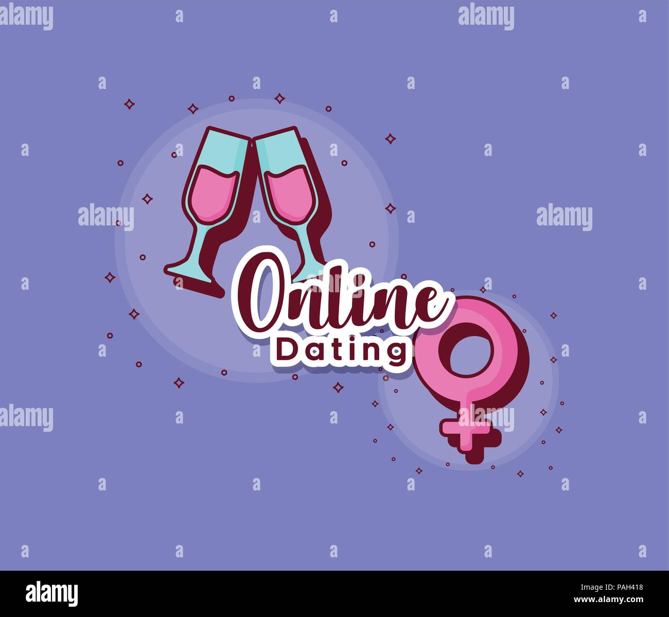 Online dating design with champagne and female symbol over purple ...
