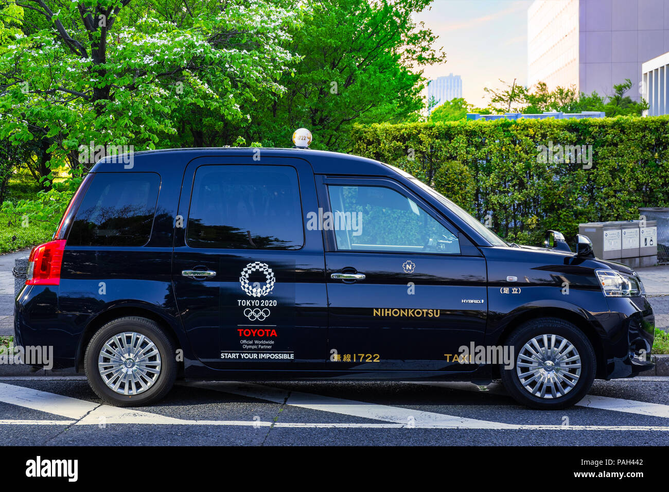 TOKYO, JAPAN - APRIL 20 2018: New model of Japanese Taxi called JPN ...