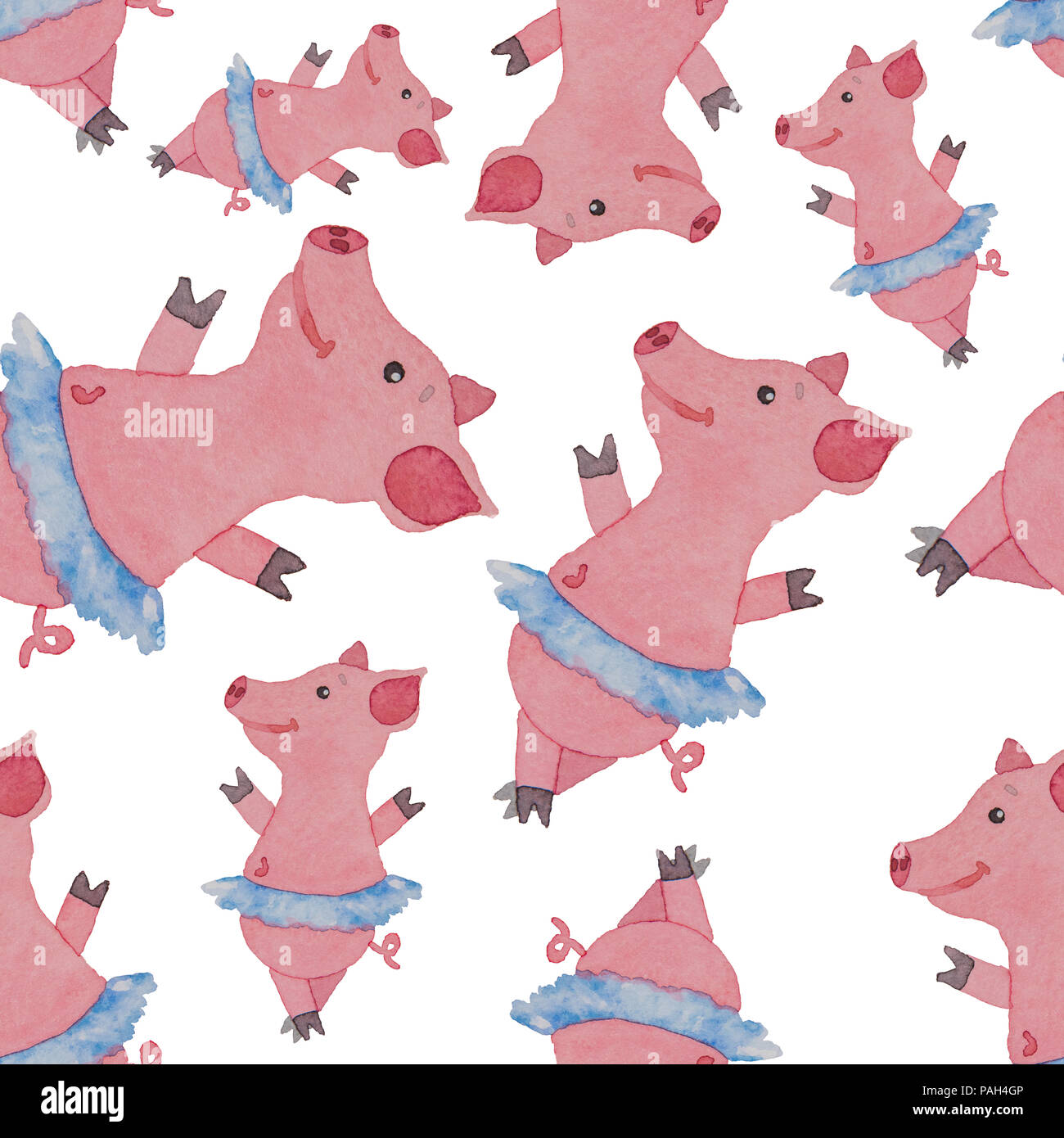 Seamless pattern with beautiful pink pig ballerina in blue skirt tutu ...