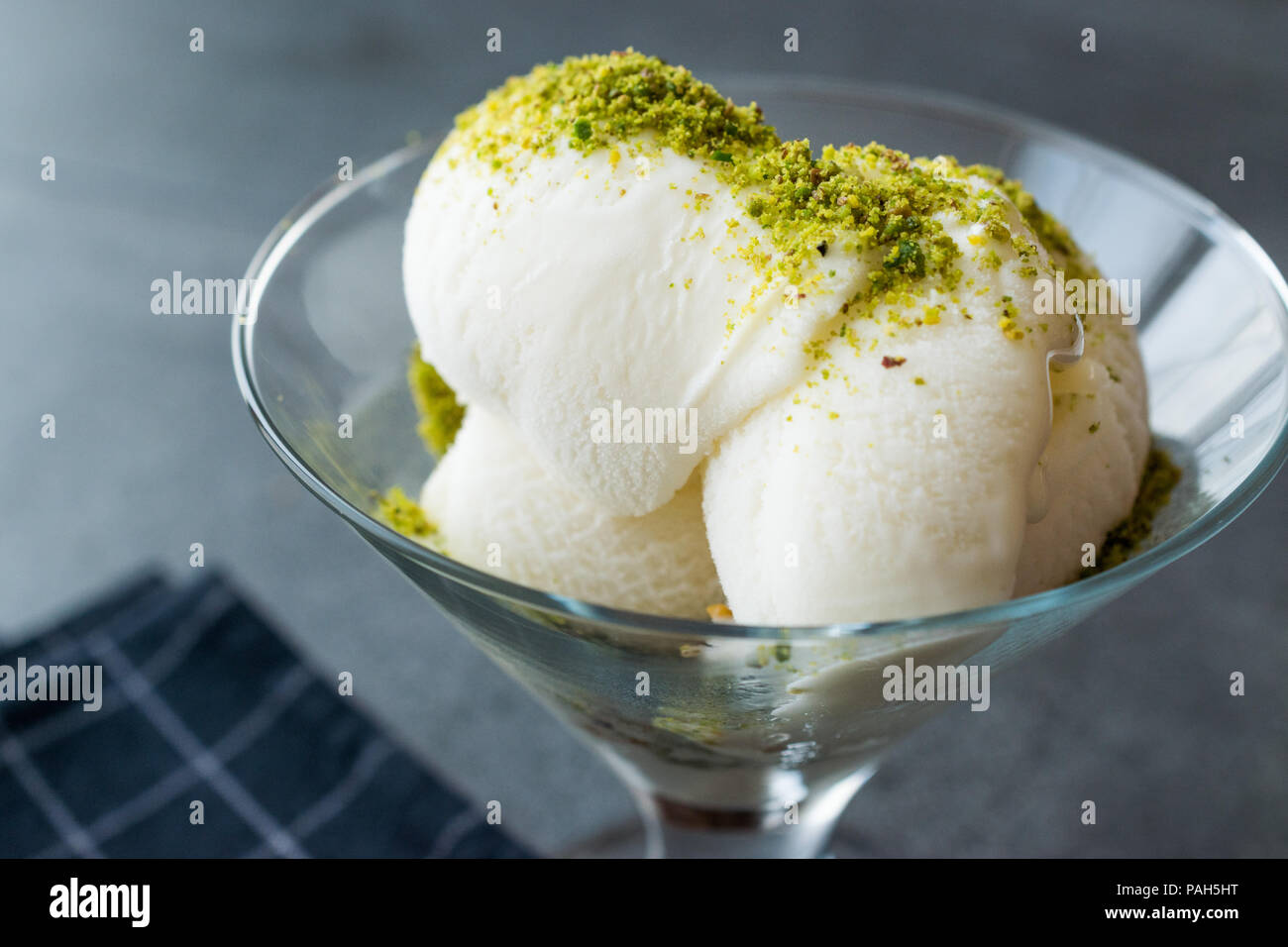 Turkish Maras Vanilla Ice Cream with Pistachio Powder Served Portion in ...