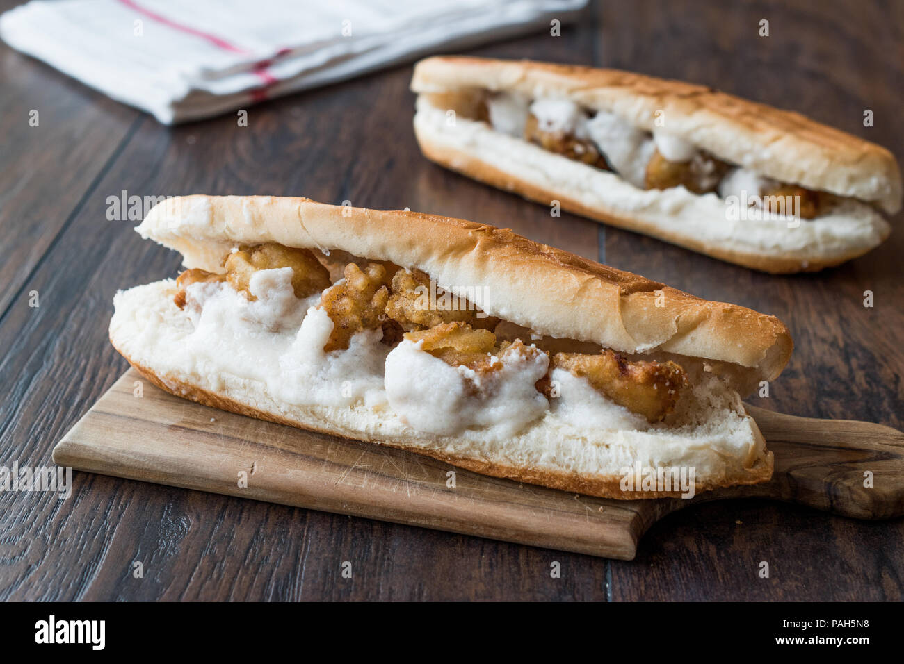 Turkish Street Food Chop Fried Mussels / Midye Tava Sandwich. Fast Food ...