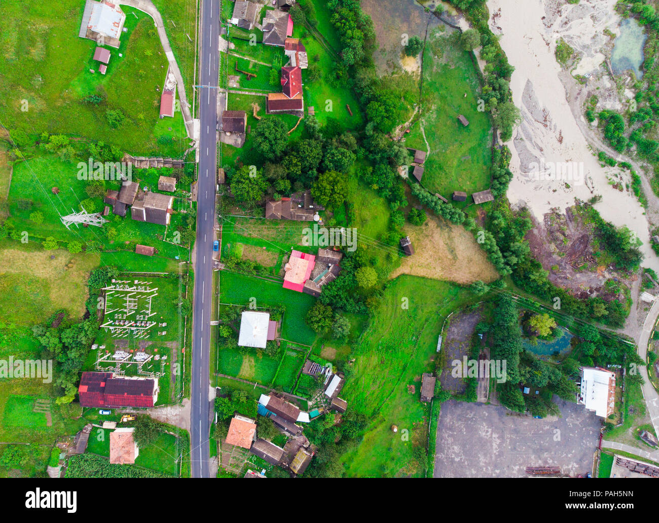 aerial view of road and village in Romania Stock Photo - Alamy