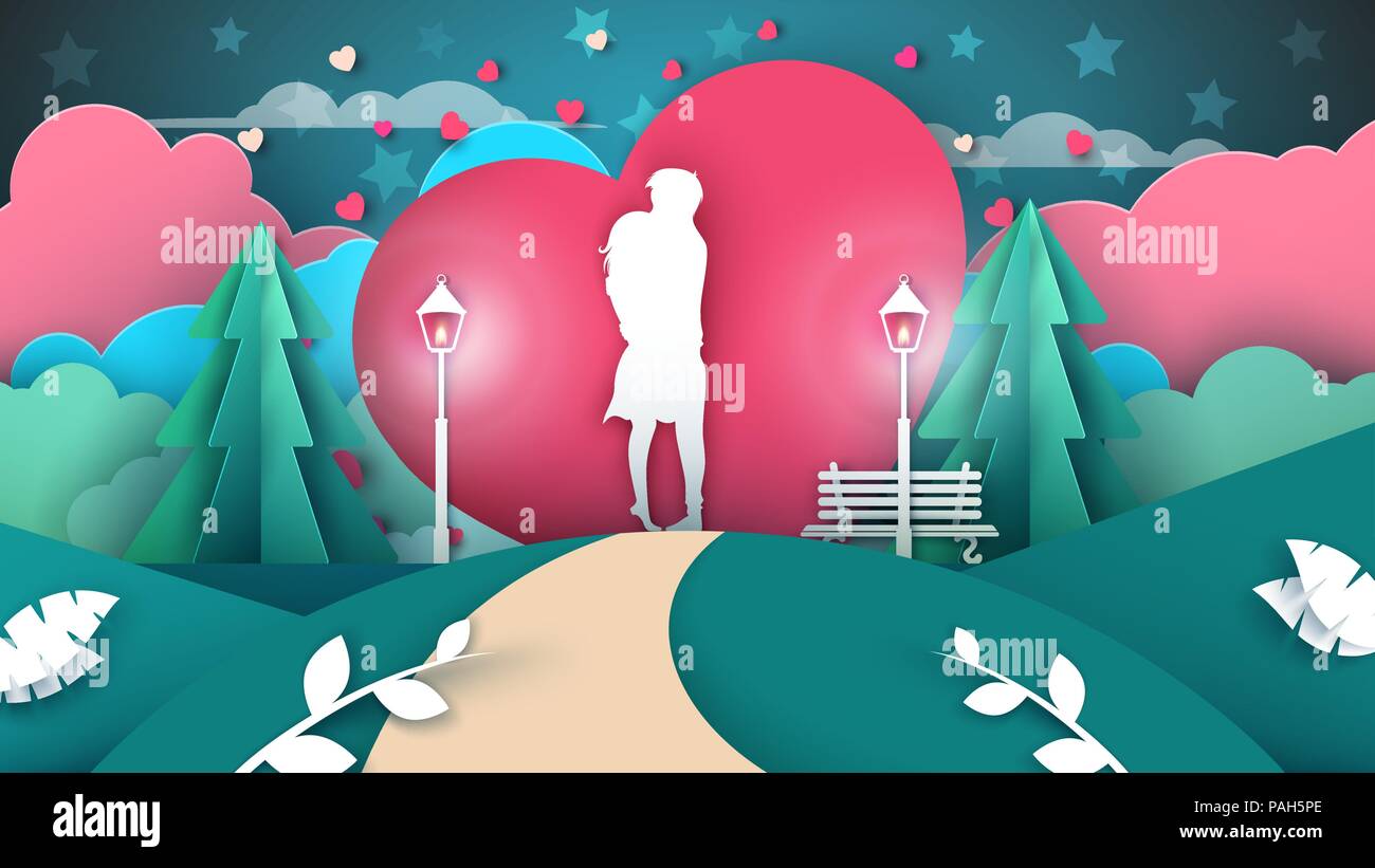 Man is hugging a girl.. Valentines paper illustration. Cartoon ...