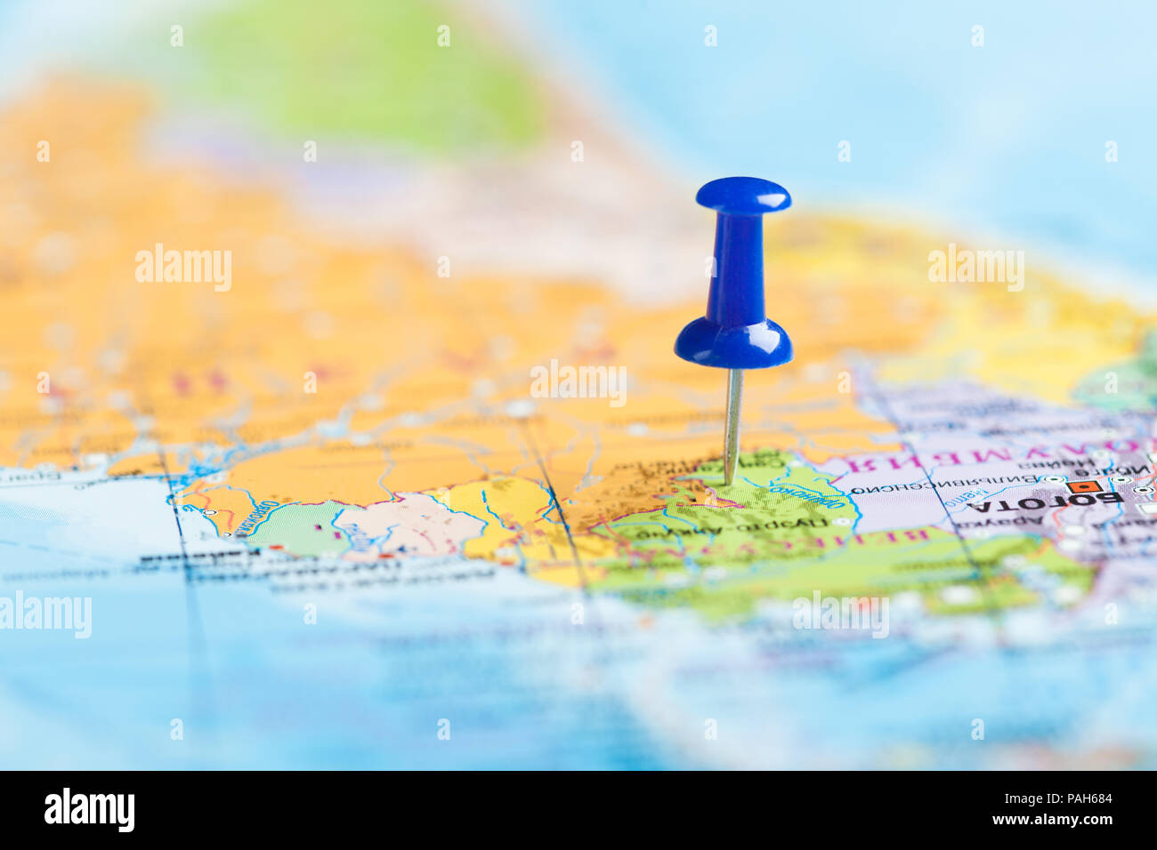Blue pin on the map Stock Photo - Alamy