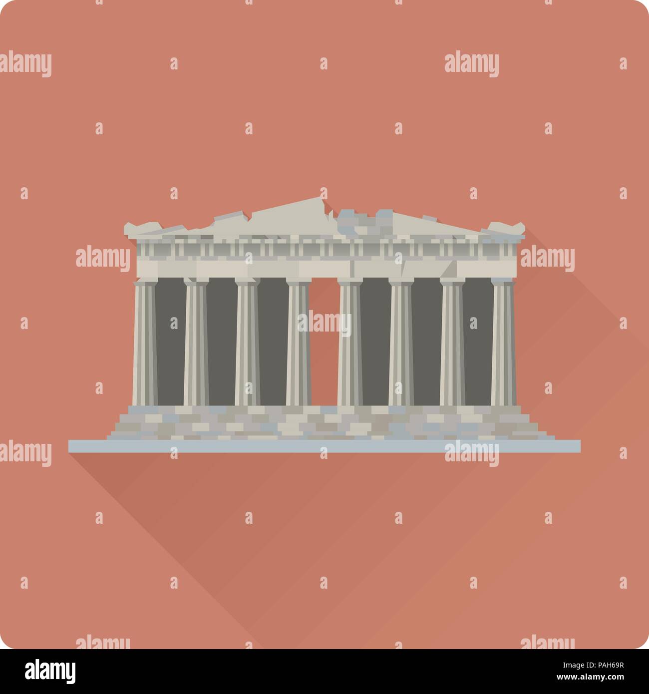 Flat design long shadow vector illustration of the Parthenon temple at Acropolis citadel, Athens ...