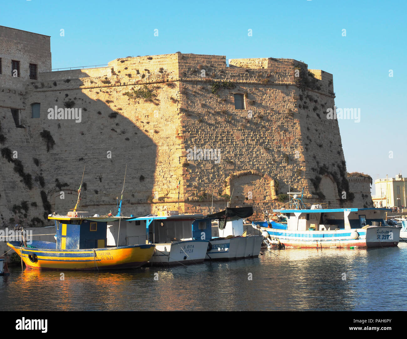 Italy,Apulia,Salento,Gallipoli.The harbour and castle Stock Photo - Alamy