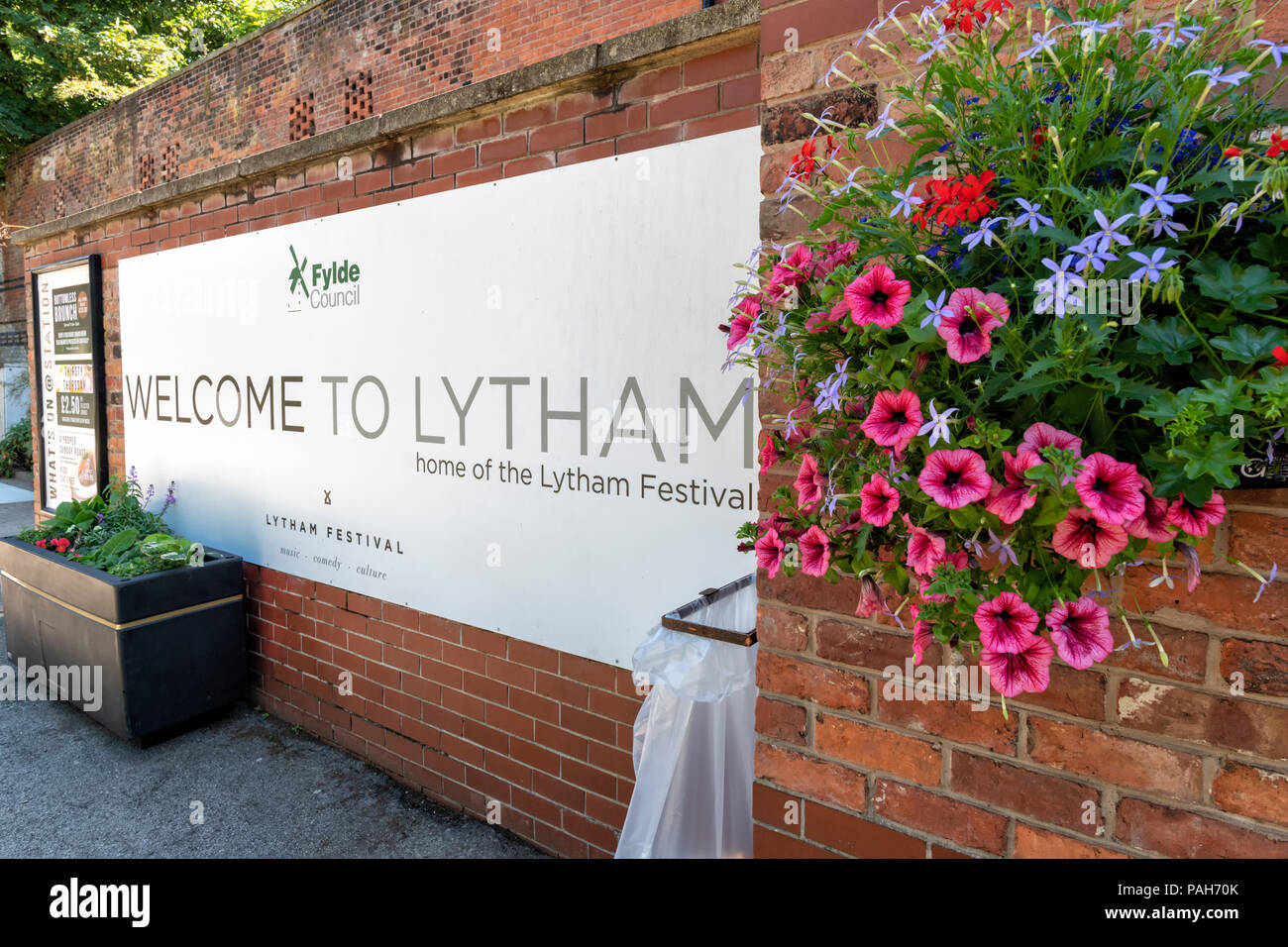 A Welcome to Lytham sign on the platform at Lytham Railway Station, in ...