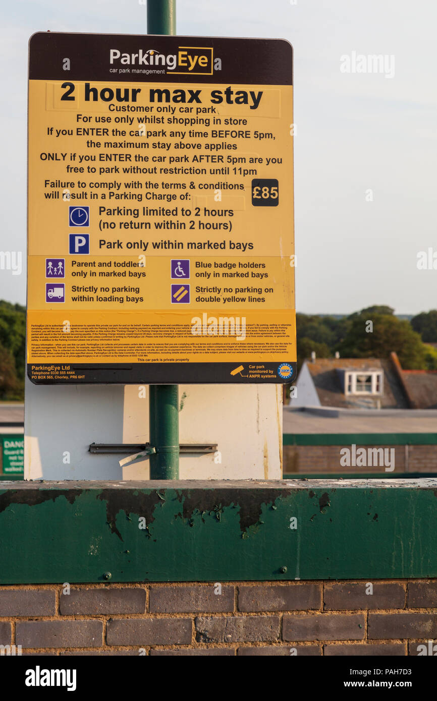 Rooftop car park signs from Parking Eye, showing parking restrictions ...