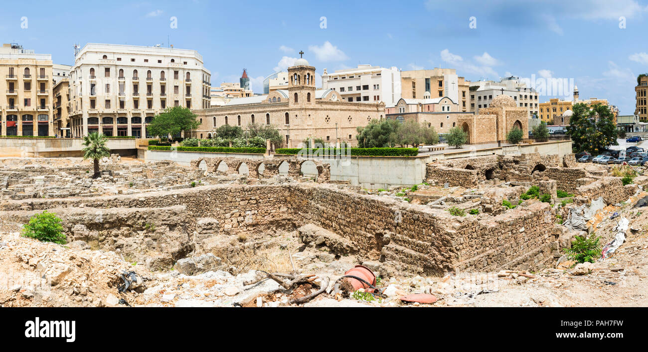 Panorama of the Roman ruins and Saint Georges Orthodox Cathedral in ...