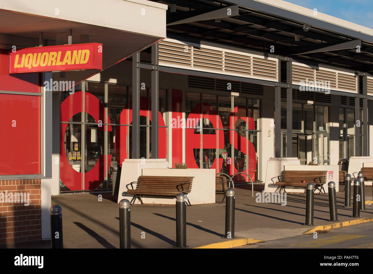 The Coles supermarket in Bowral NSW, Australia and Coles logo in large ...