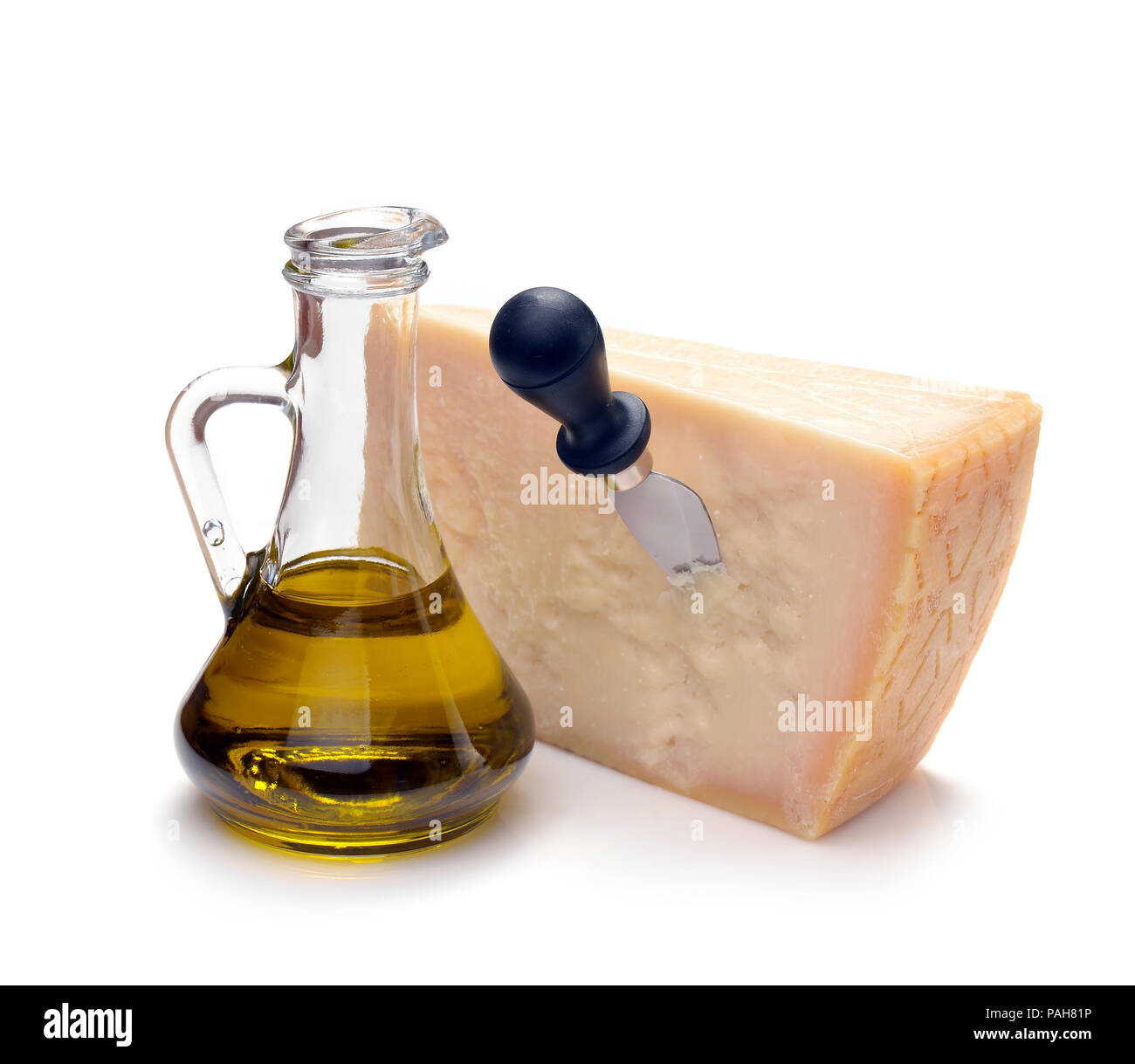 parmesan cheese and olive oil on a white background Stock Photo - Alamy