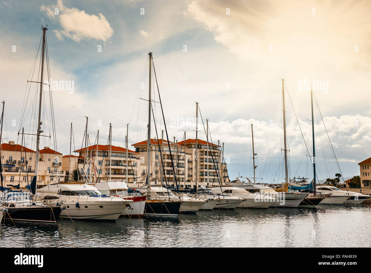 luxury yachts in the marina at Gibraltar's Ocean Marina Stock Photo - Alamy