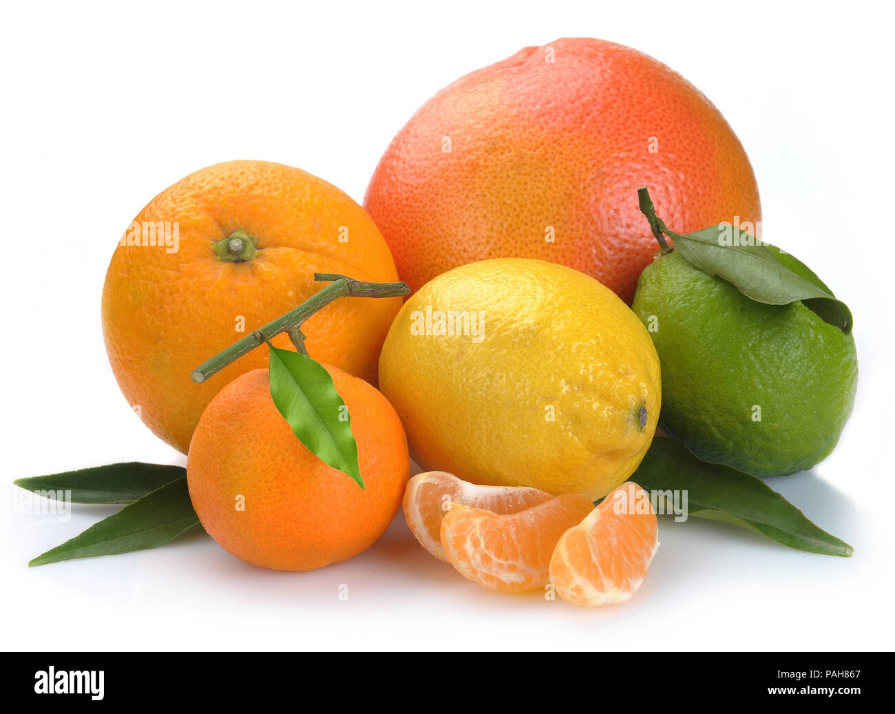 set of citrus fruits on white background Stock Photo - Alamy