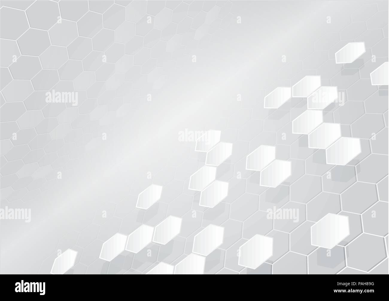 Hexagon geometric piece float on lined pattern. Abstract background perspective view. Vector ...