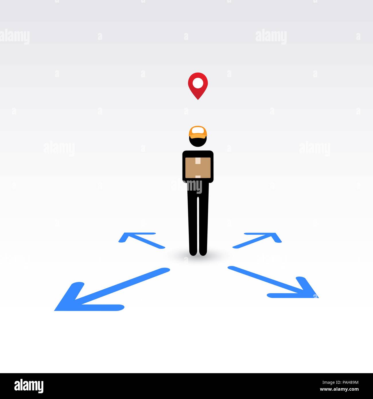 Messenger, delivery man, giving package box with blue arrow direction ...