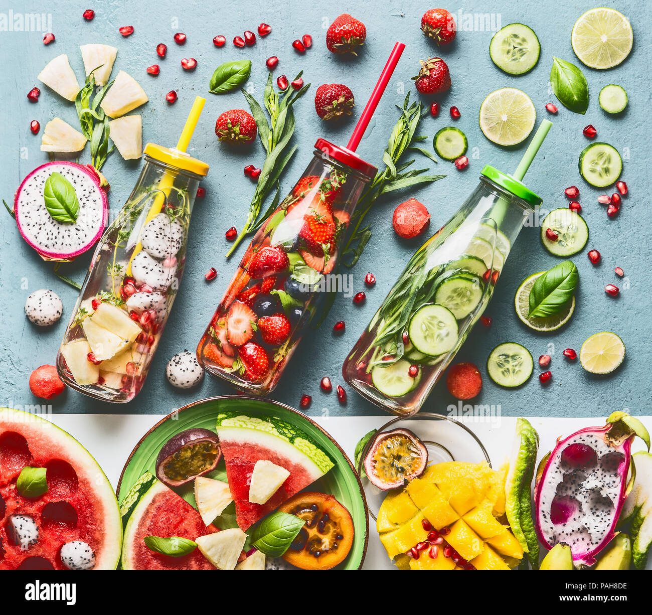Summer refreshing and extra hydrating infused water in bottles with ...