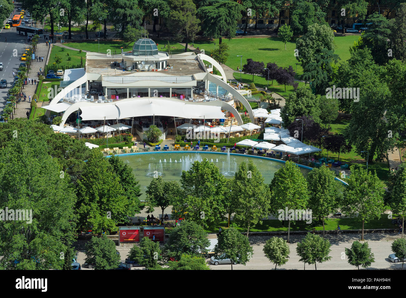View over Tirana downtown, Rinia Park and Taivani center, Tirana ...