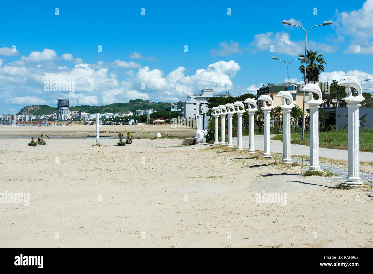 Durres beach, Dolphin statues, Albania Stock Photo - Alamy