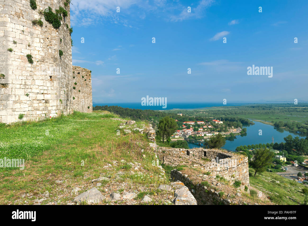 Rozafa castle, Ramparts and Bojana river, Shkodra, Albania Stock Photo ...