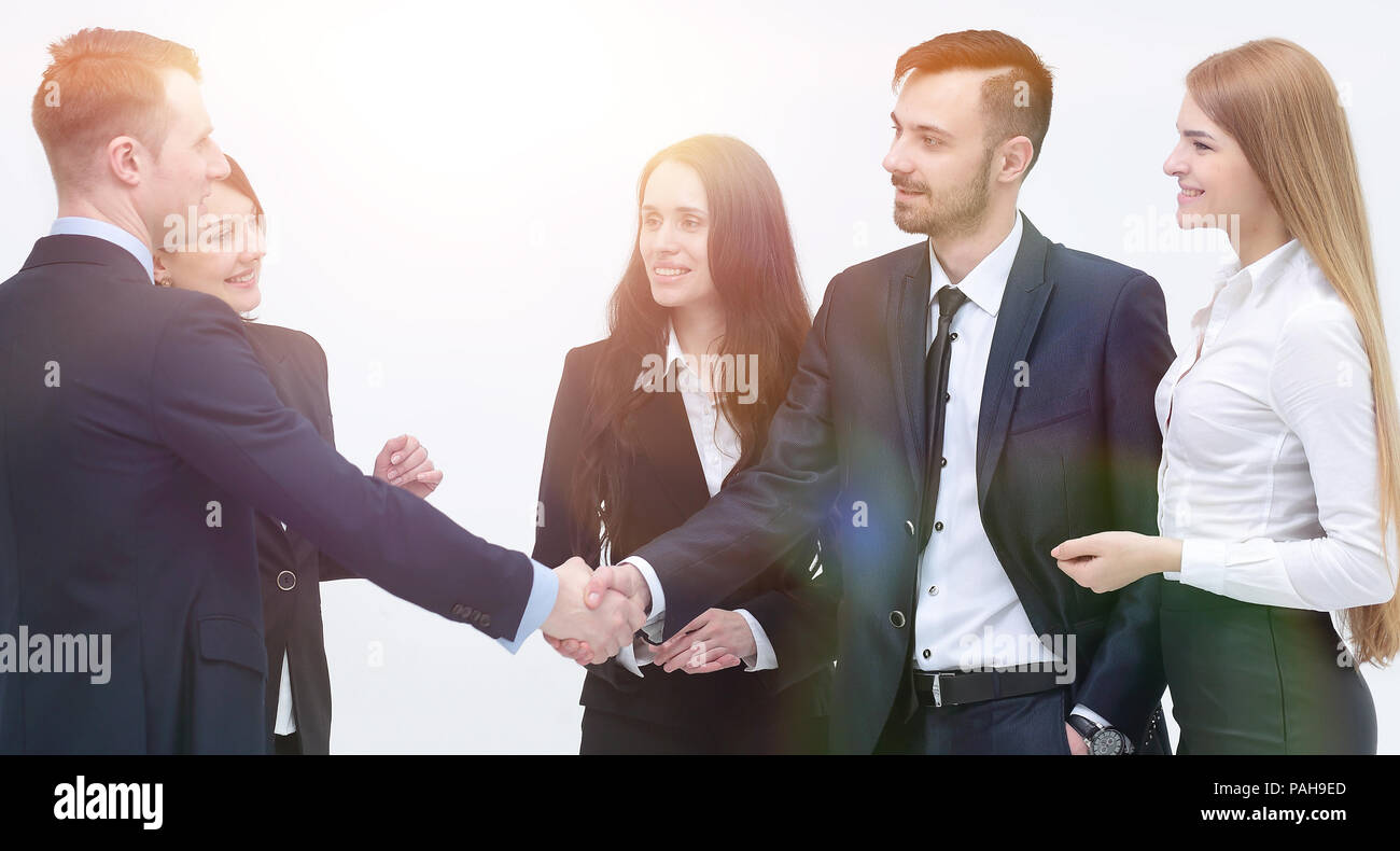 welcome and handshake business partners Stock Photo - Alamy