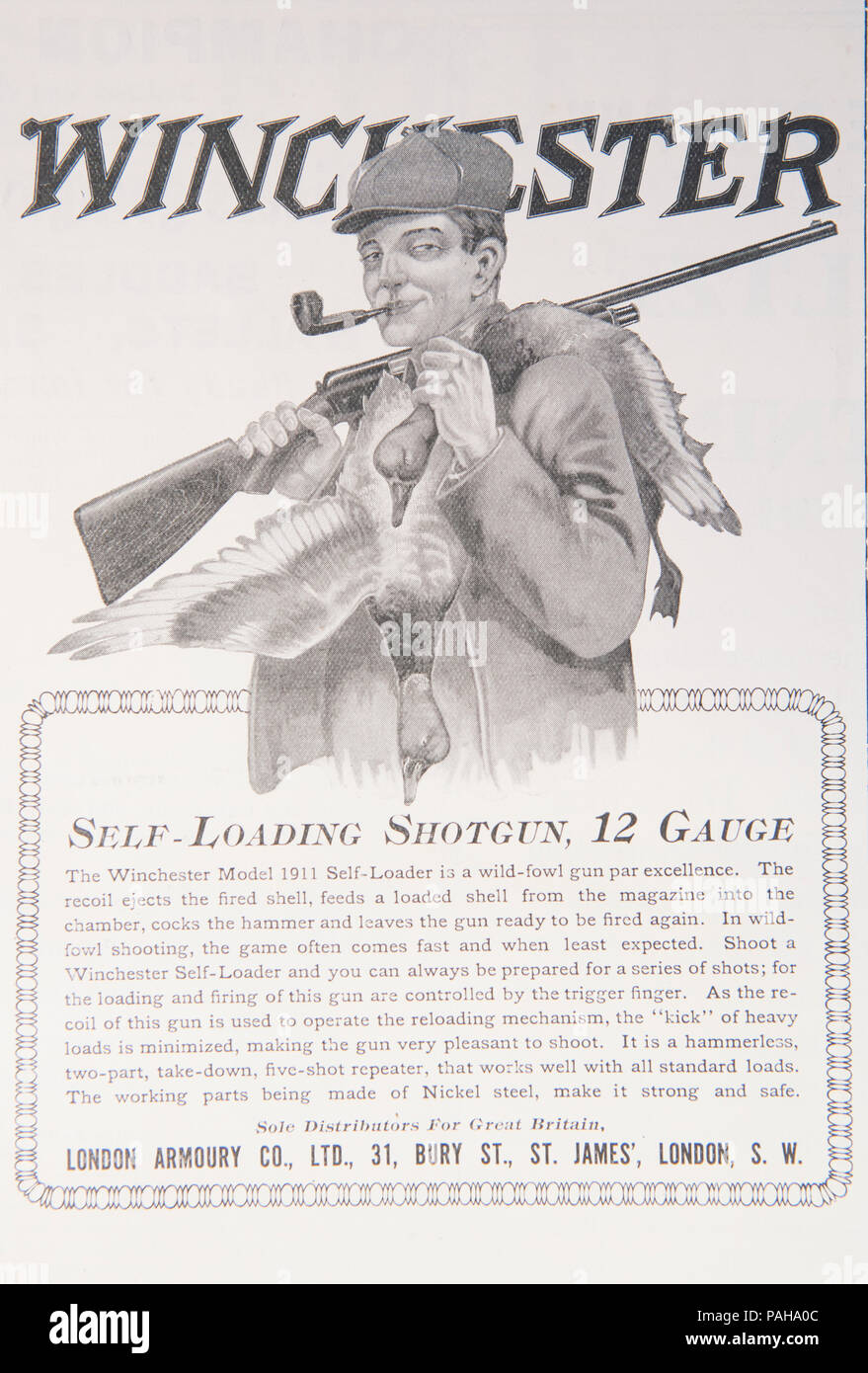 Winchester self-loading shotgun advert. From an old magazine during the ...