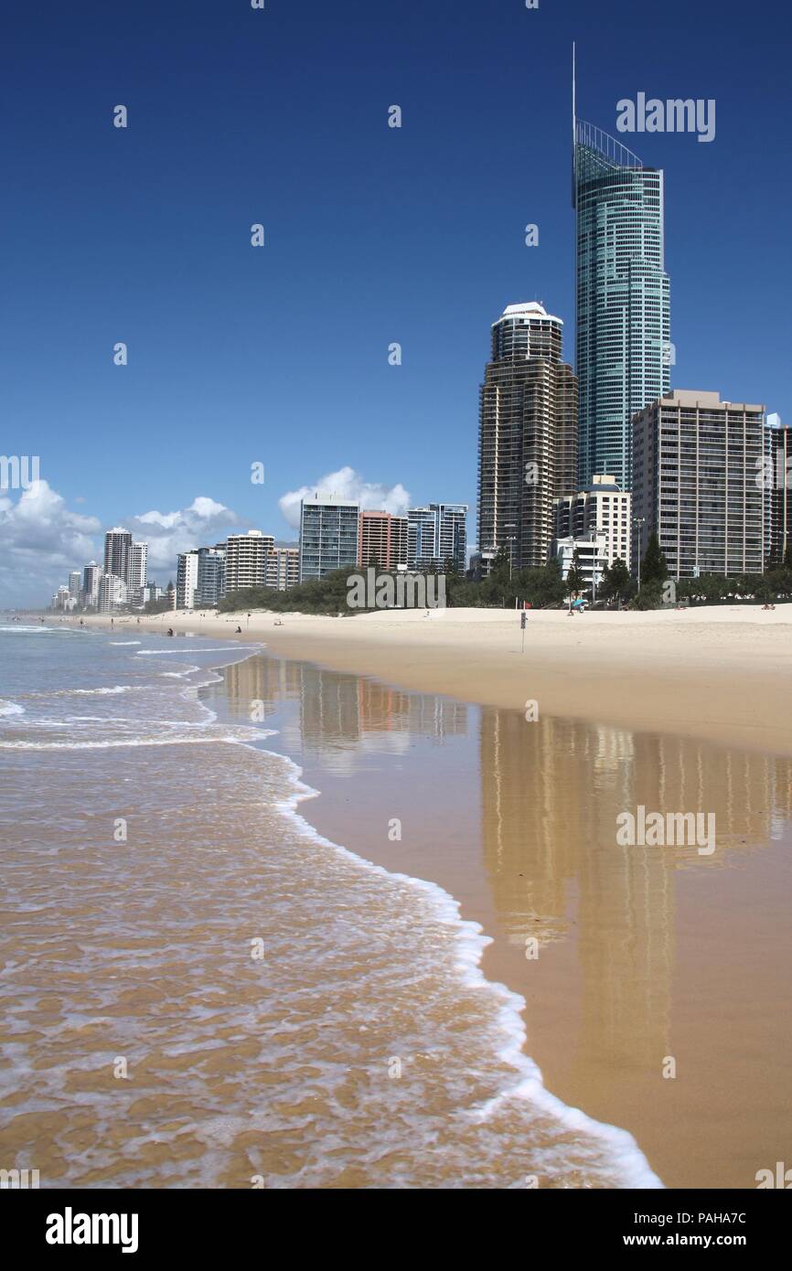 Waterfront skyline with famous Q1 skyscraper - Surfers Paradise city in ...