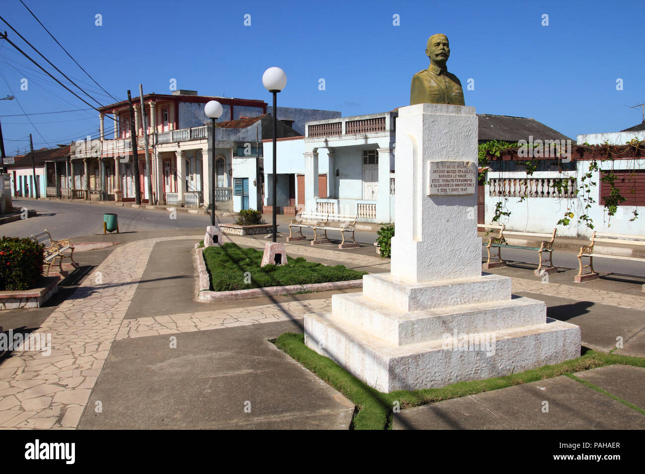 Baracoa, Cuba - colonial architecture and the bust of Antonio Maceo ...