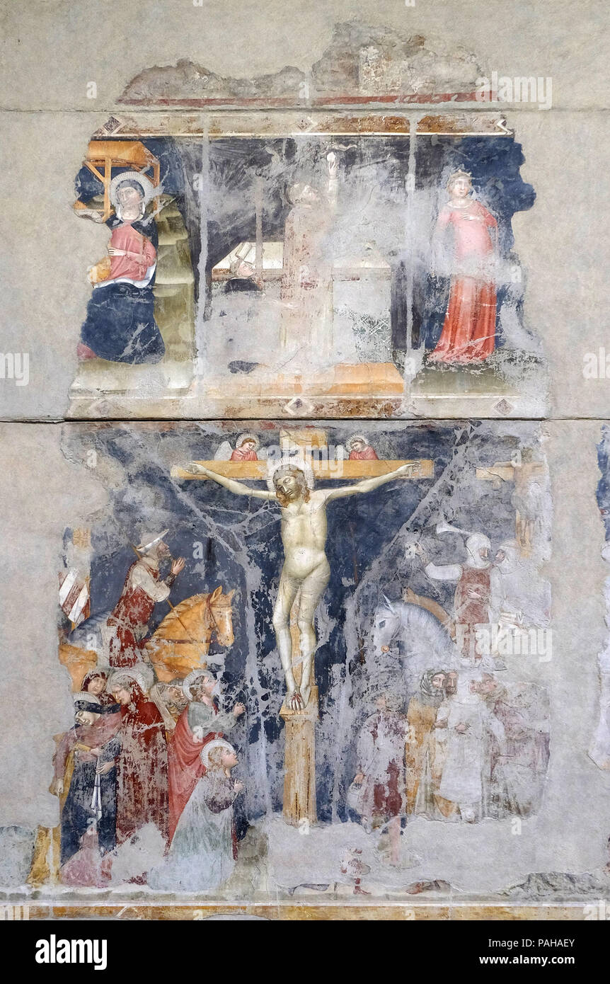 Adoration of the Magi, Mass of St. Gregory, St. George and the Princess, Crucifixion, fresco in ...