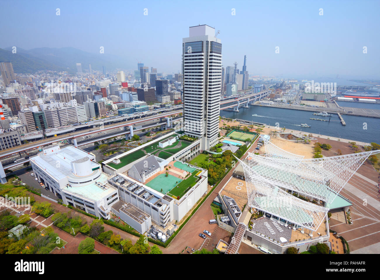 Kobe, Japan - city in the region of Kansai in Hyogo prefecture. Aerial ...