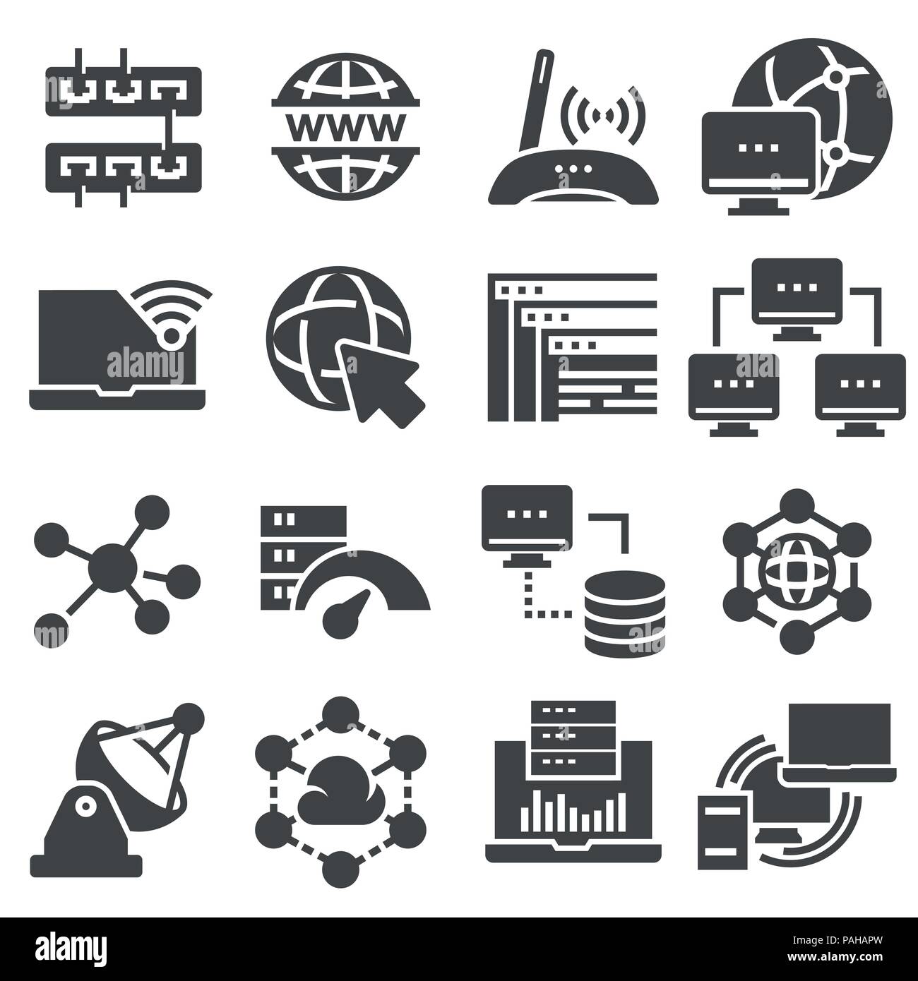 Data analytic and social network icons set on white background Stock ...