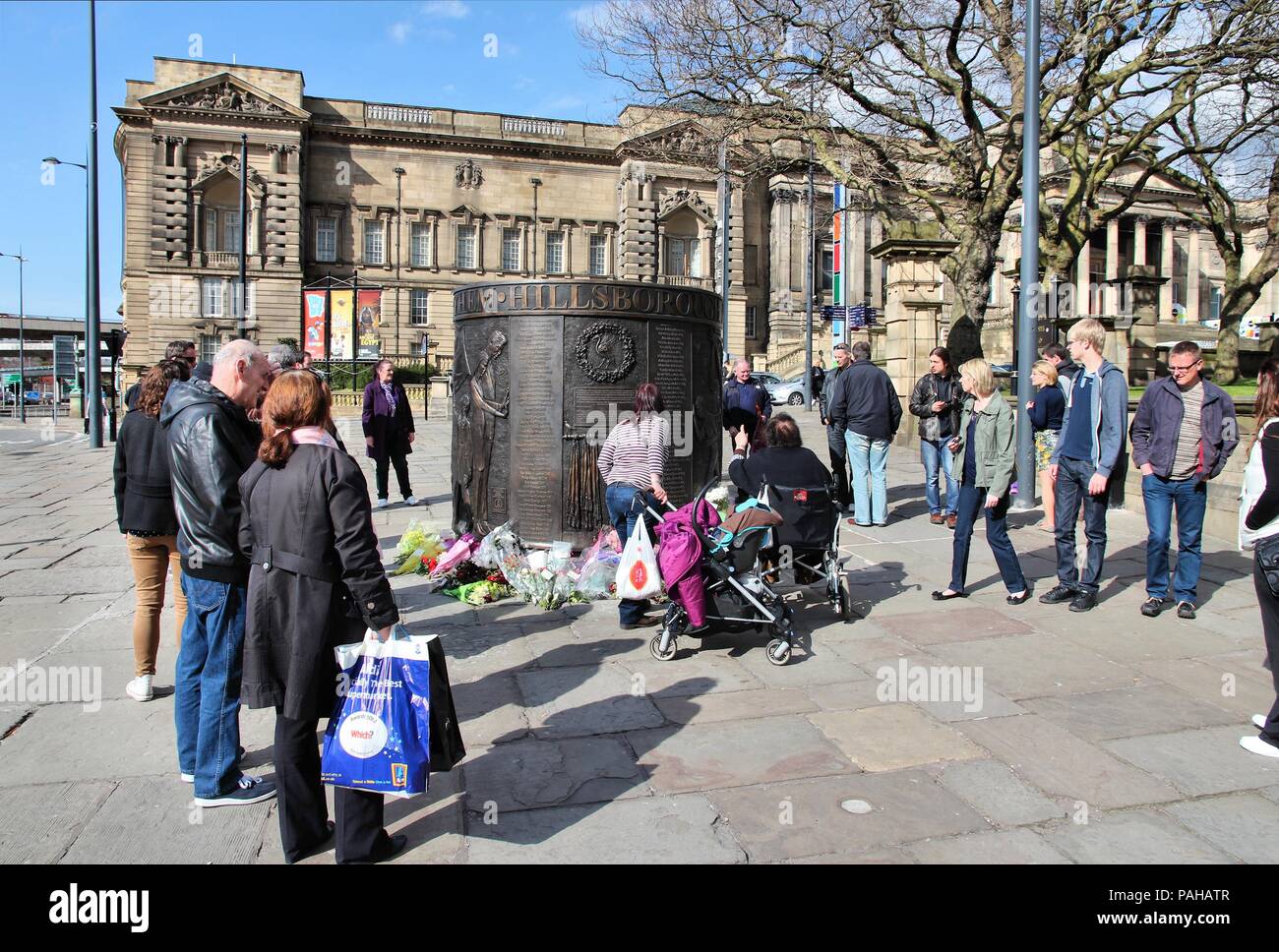 LIVERPOOL, UK - APRIL 20: People visit Hillsborough disaster memorial ...