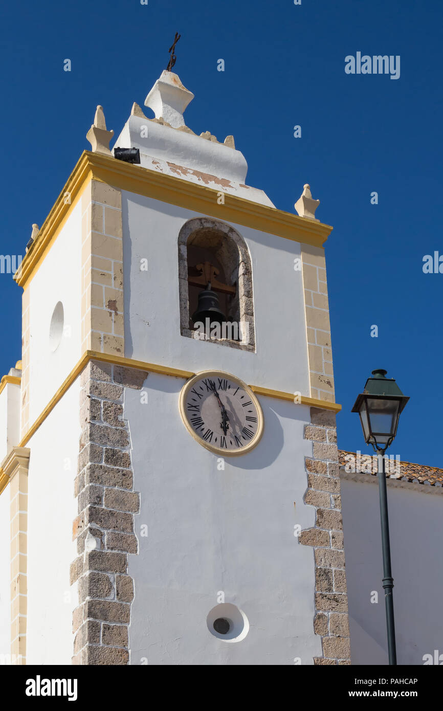 Tower of Igreja Matriz de Alvor - church in a portuguese city. White ...