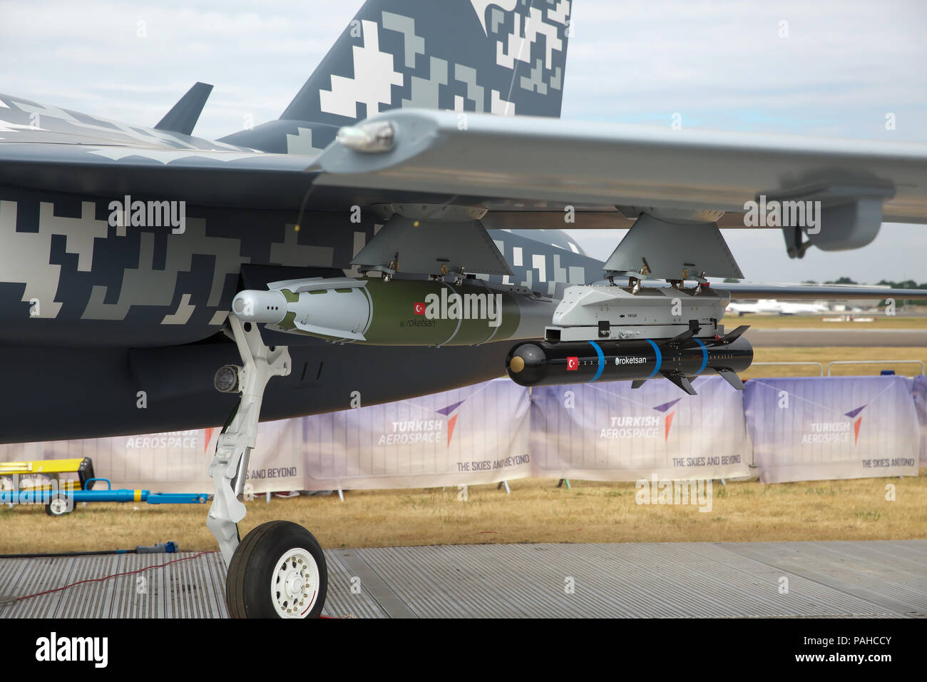 Turkish jet on display at Farnborough International Airshow Stock Photo ...