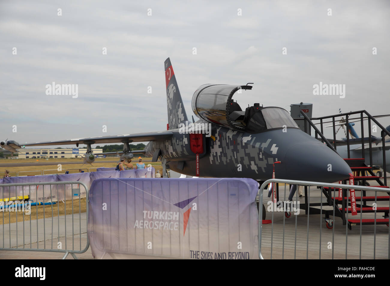 Turkish jet on display at Farnborough International Airshow Stock Photo ...